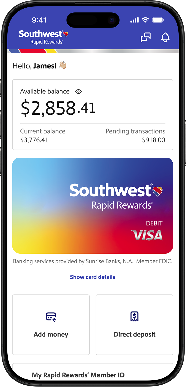 Southwest Rapid Reward Debit Card